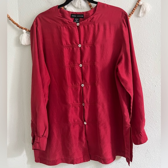 Anne Carson | Tops | Anne Carson Red Silk Button Down Blouse | Poshmark